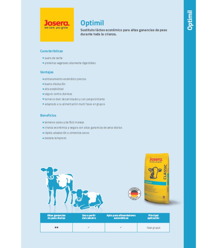 Sustituto lácteo Josera Optimil 25 kgs